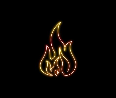 Lumière Au Néon De La Flamme De Feu Dans Un Dessin En Ligne Continue