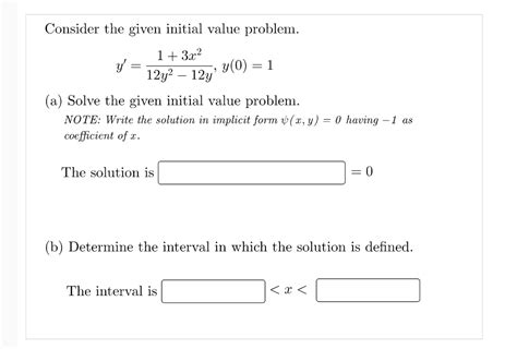 Solved Consider The Given Initial Value Problem X Y Chegg