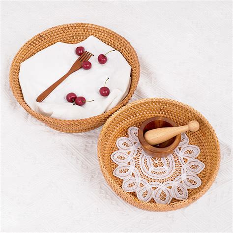 라탄 원형 다리 과일 바구니 바스켓 디저트 빵 트레이2p 1set 감도 깊은 취향 셀렉트샵 29cm