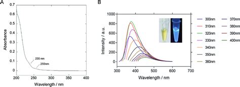 A Uv Vis Absorbance Spectrum Of P Nps B Fluorescence Emission