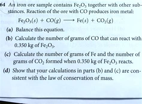 Solved 64 An Iron Ore Sample Contains Fe2o3 Together With Other
