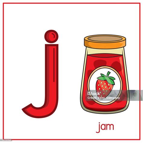 아이들을 위한 알파벳 문자 J 소문자 J 로어 케이스와 잼의 벡터 일러스트 는 Abc를 학습 0명에 대한 스톡 벡터 아트 및
