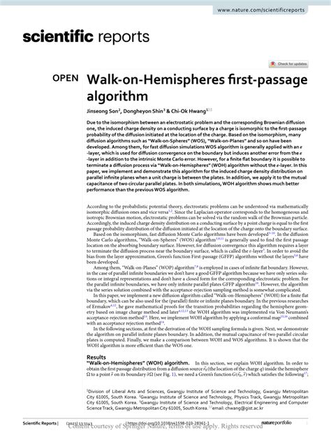 Pdf Walk On Hemispheres First Passage Algorithm