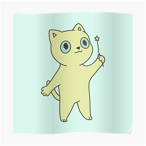 Cute Green Cat Illustration Magic Wand Poster For Sale By Maoudraw
