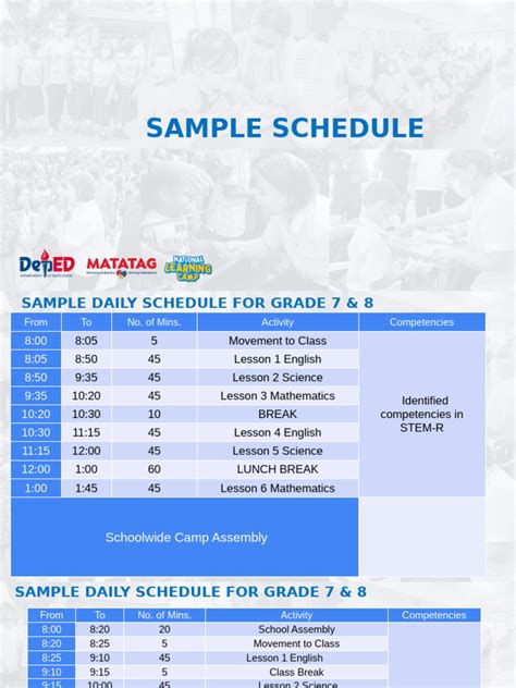 Sample Schedule Nlc Pdf