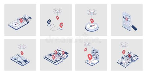 Gps Navigation Concept Of Isometric Icons In 3d Isometry Design For Web Stock Illustration