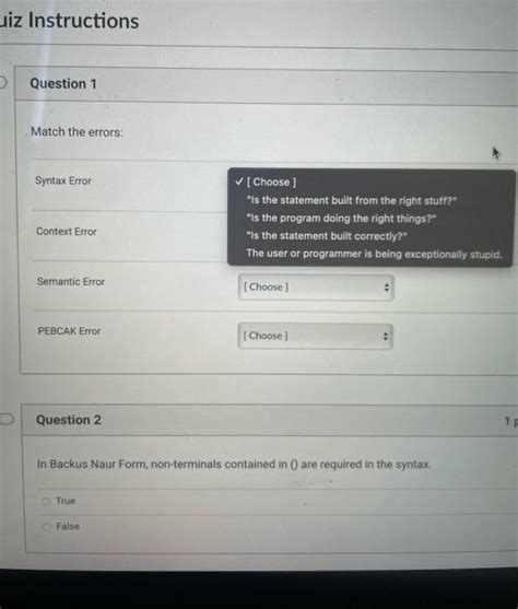 Solved Match The Errors Syntax Error Context Error Semantic