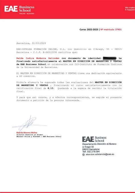 Hoy Recibí La Certificación Provisional De Mi Máster En Dirección De