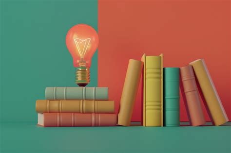Premium Photo A Stack Of Books Is On Top Of A Light Bulb Which Is Lit Up