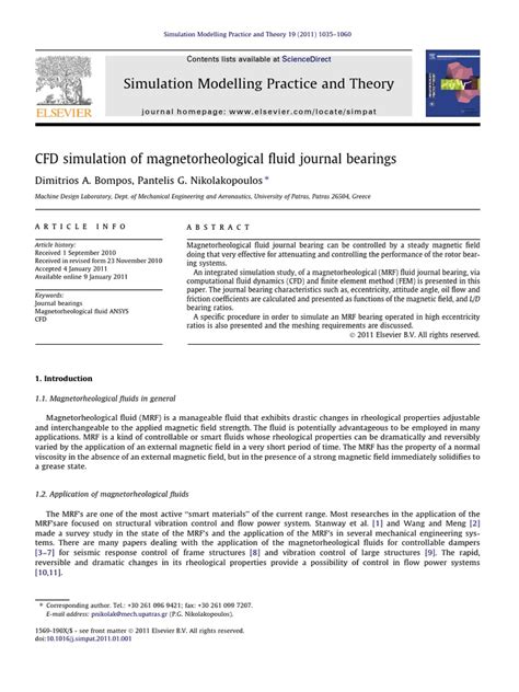 Cfd Simulation Of Magnetorheological Fluid Journal Bearings Pdf Pdf Fluid Dynamics Viscosity