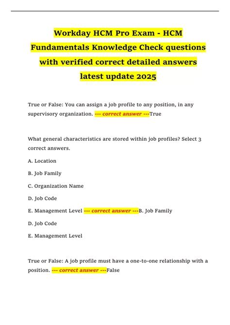 Workday Hcm Pro Exam Hcm Fundamentals Knowledge Check Questions With Verified Correct Detailed