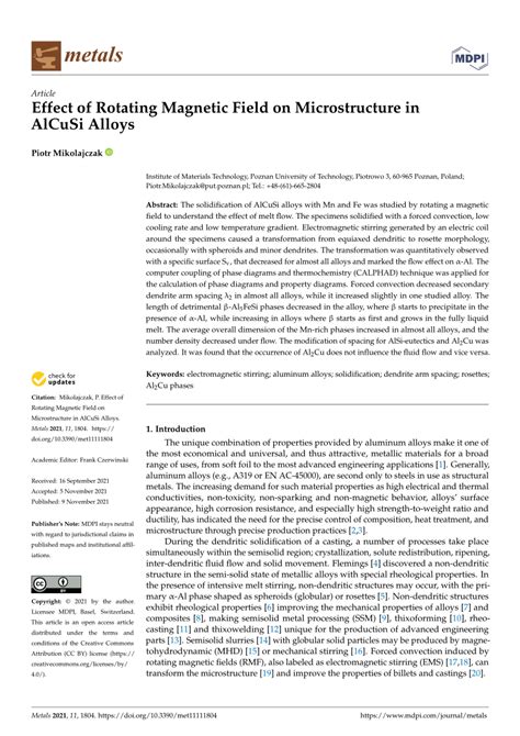 Pdf Effect Of Rotating Magnetic Field On Microstructure In Alcusi Alloys
