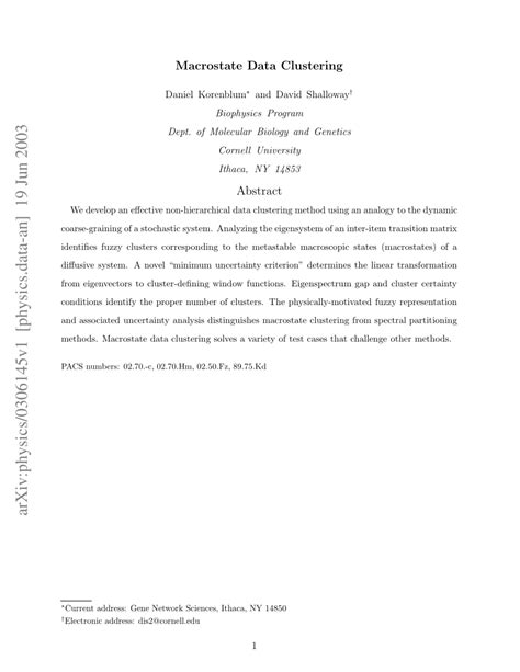 Pdf Macrostate Data Clustering