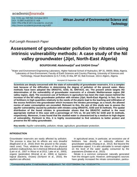 Pdf Assessment Of Groundwater Pollution By Nitrates Using Dokumentips