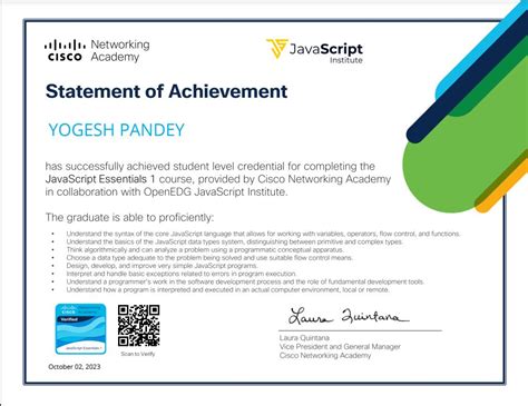 Yogesh Ramkumar Pandey On Linkedin Attented Cisco Javascript Essential Claimed A Certification