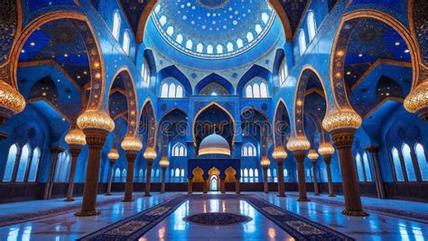 Majestic Grand Mosque Interior With Symmetrical Layout And Central Dome