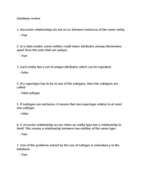Database Review Practice Database Review Recursive Relationships Do