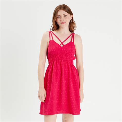 Robe évasée fluide plumetis rose fushia femme Cache Cache