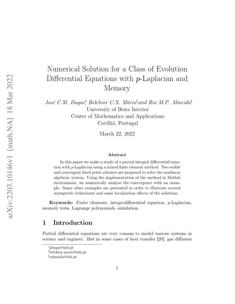 Pdf Numerical Solution For A Class Of Evolution Differential