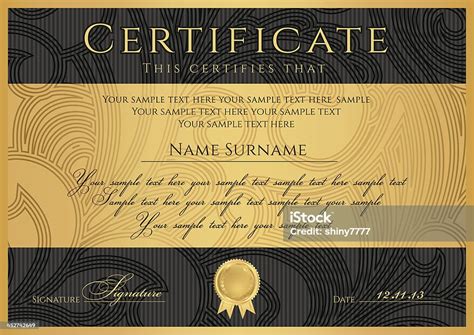 증명서학위 형판 블랙 어워드 배경기술 디자인식 길로쉐 패턴 테두리 검은색에 대한 스톡 벡터 아트 및 기타 이미지 검은색 금 금속 상품권 Istock