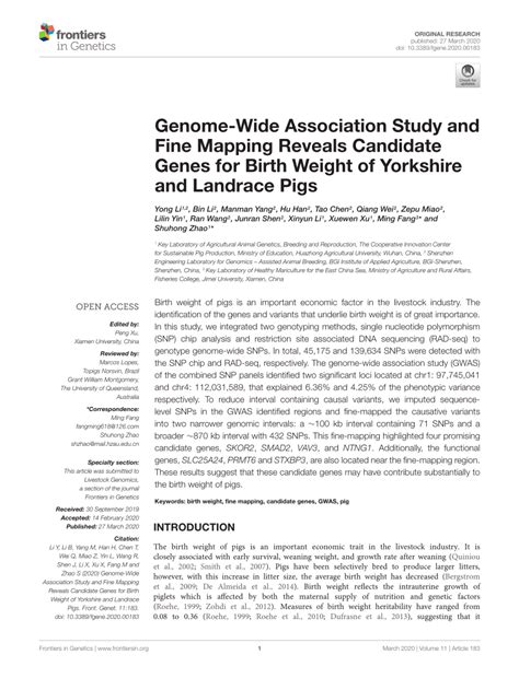 Pdf Genome Wide Association Study And Fine Mapping Reveals Candidate