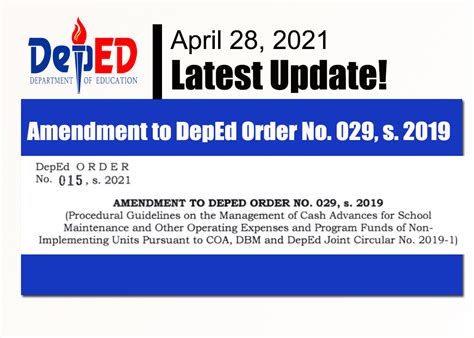 Deped Released Amendment To Deped Order No 029 S 2019