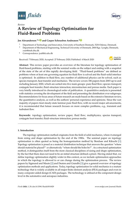 pdf a review of topology optimisation for fluid based problems