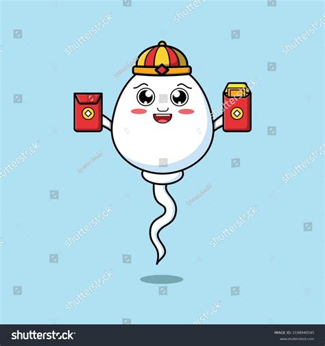 Cute Cartoon Sperm Chinese Character Holding Stock Vector Royalty Free