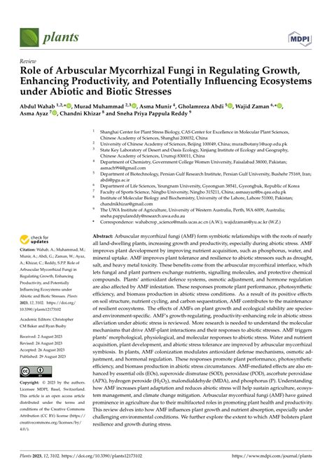 PDF Role Of Arbuscular Mycorrhizal Fungi In Regulating Growth