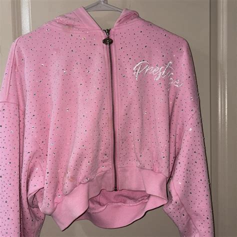 Pink Rhinestone Zip Up Hoodie Sizesm Got It From A Depop