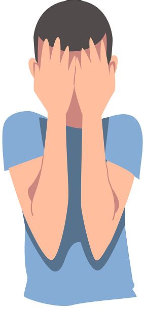 부끄러운 남자 얼굴 을 덮고 손으로 아쉬움 있는 사람 와 가다 손 만화 스타일 벡터 일러스트 독일에 대한 스톡 벡터 아트 및