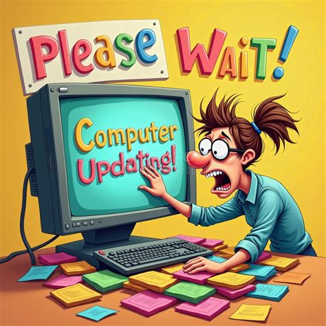 Computer Update Cartoon Sign Please Wait Software File Internet Service Updating Delay Stock