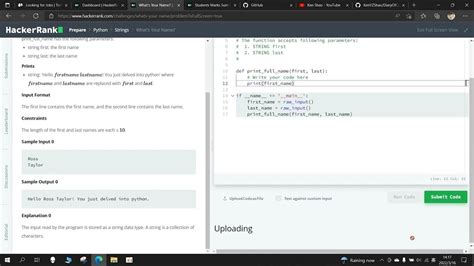 Whats Your Name In Python Hackerrank Youtube