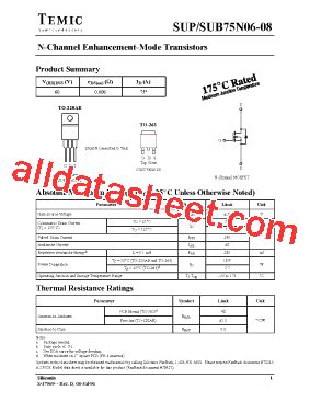 SUB75N06-08 Datasheet(PDF) - TEMIC Semiconductors