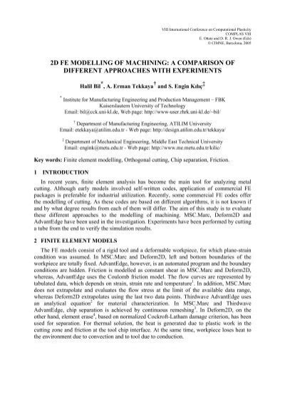 2d fe modelling of machining a comparison of different approaches