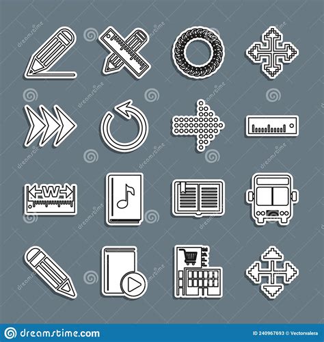 Set Line Pixel Arrows In Four Directions Bus Ruler Laurel Wreath Refresh Arrow Pencil And