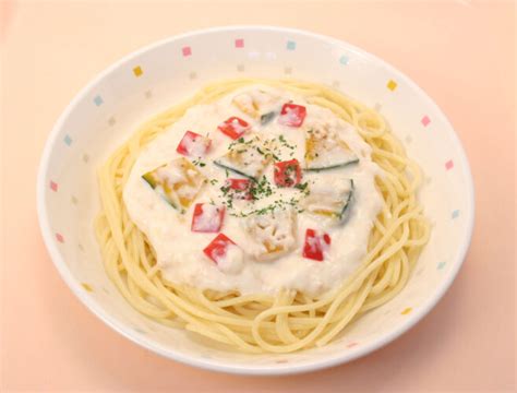 かぼちゃとたらこのクリームスパゲッティー 三島食品株式会社 給食レシピ 学校給食用食品メーカー協会