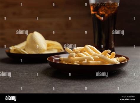 French Fries Potato Chip Snack And A Glass Of Cola Food And Drink