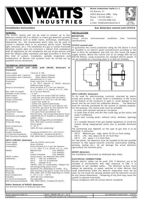Installation Instructions Gas Detection Control Unit CIVIC4