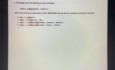 solved 4 3 points given the following function prototype