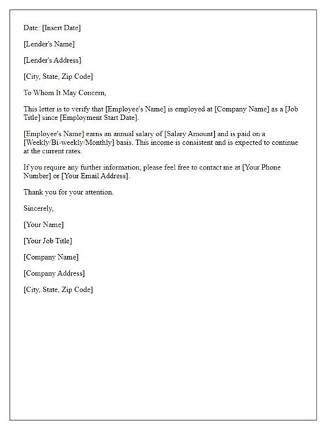 Letter Template For Verification Of Mortgage Employment Free Samples
