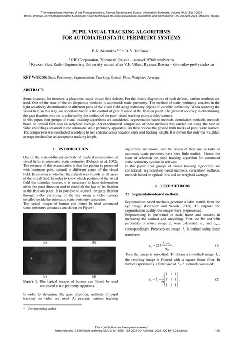 PDF PUPIL VISUAL TRACKING ALGORITHMS FOR AUTOMATED STATIC PERIMETRY SYSTEMS