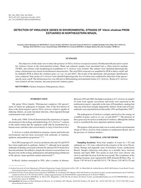 Pdf Detection Of Virulence Genes In Environmental Strains Of Vibrio Cholerae From Estuaries In