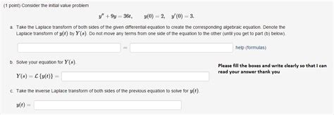solved consider the initial value problem y 9y 36t