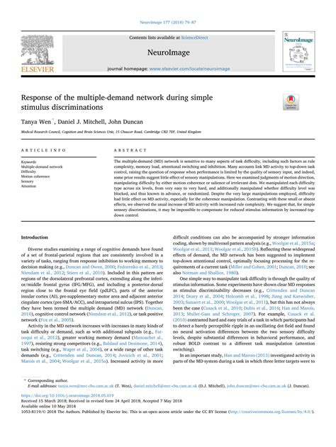 pdf response of the multiple demand network during simple stimulus