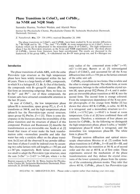 PDF Phase Transitions In CsSnCl3 And CsPbBr3 An NMR And NQR Study