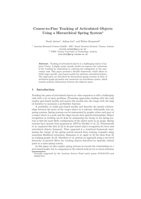 Pdf Coarse To Fine Tracking Of Articulated Objects Using A Hierarchical Spring System