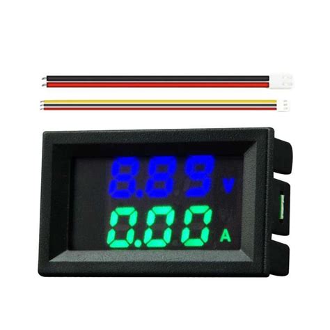 Promo Digital Voltmeter Ammeter With Connect Wires Dual Led Display Panel 100v 10a Blue Green