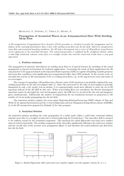 Pdf Propagation Of Acoustical Waves In An Axisymmetrical Duct With Swirling Mean Flow