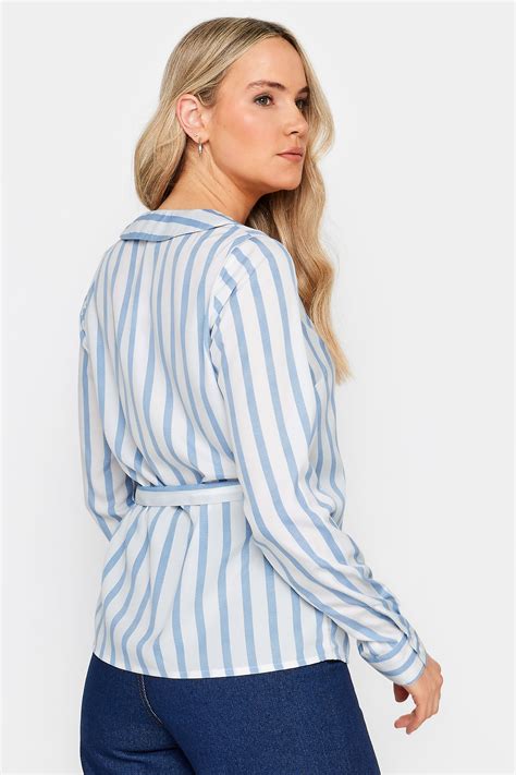 LTS Tall Womens Blue White Stripe Collared Wrap Top Long Tall Sally